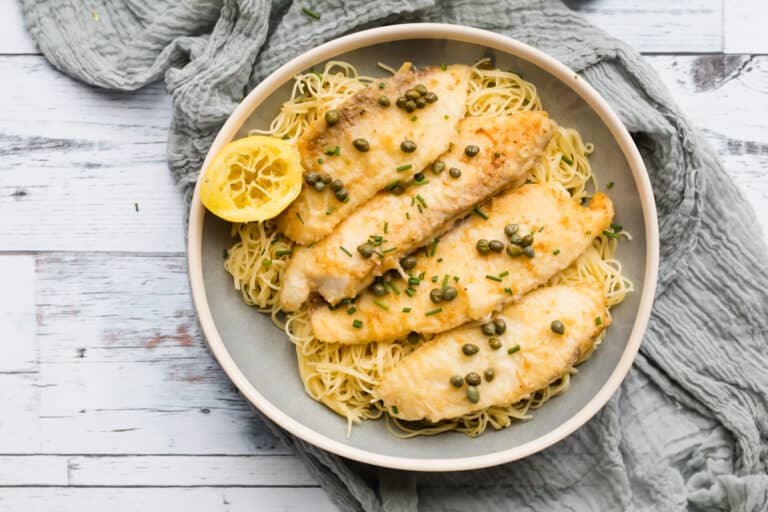 Simple Fish Piccata • Simple Gray T-Shirt