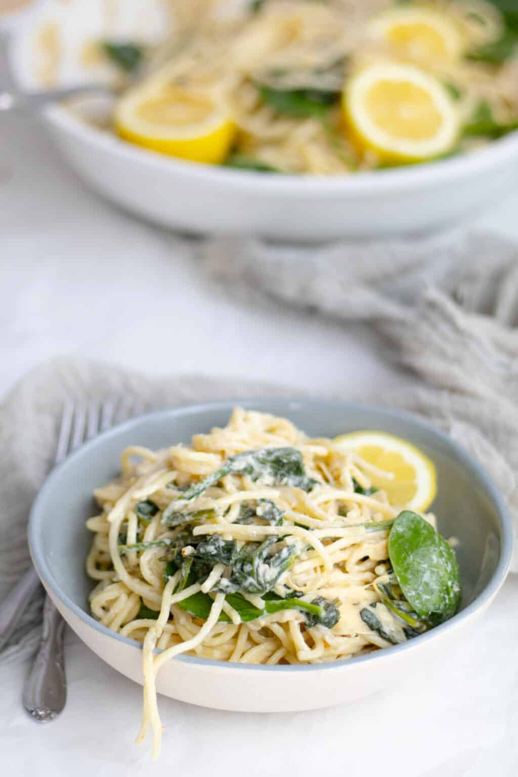 20-Minute Spinach Artichoke Spaghetti • Simple Gray T-Shirt